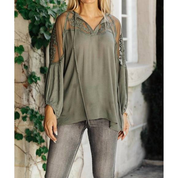 And The Why | Tops | New And The Why Alara Embroidered Top In Sage ...